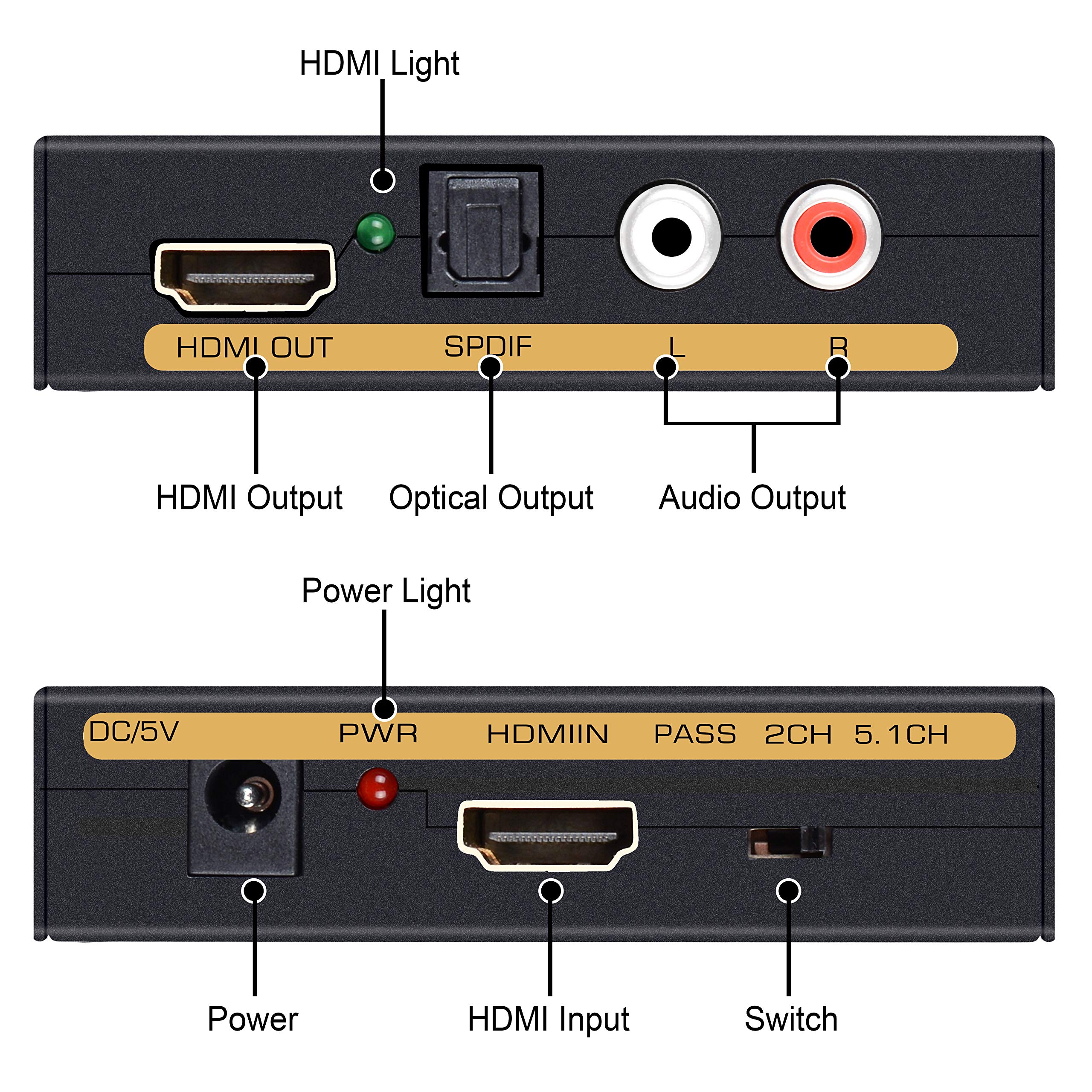 avedio links 4K HDMI Audio Extractor Splitter, 1080P HDMI to HDMI Audio Converter + Optical Toslink SPDIF + L/R Stereo Analog Audio, HDMI Audio Adapter for Fire Stick, Blu-Ray Player (4K 30Hz Black)