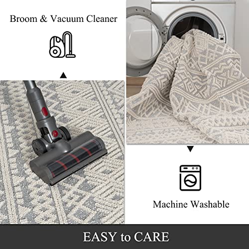 5x8 Area Rugs for Living Room Machine Washable Rug Woven Textured Neutral Boho Rug Ultra Soft Moroccan Carpet Ideal for Bedroom Dining Room Dorm Playroom Office, Bluish Grey