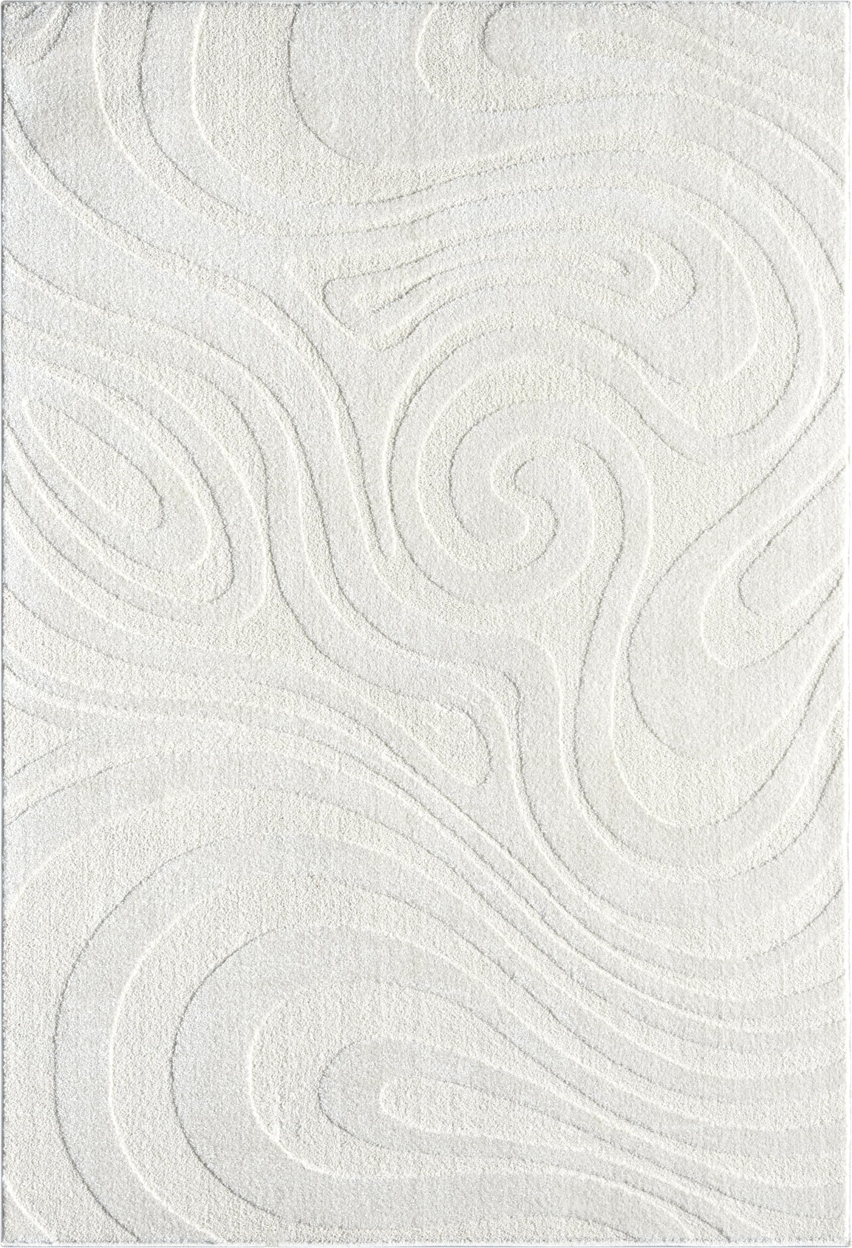 Abani Cozy Cream Area Rug for Living Room, Bedroom - Swirl Waves Pattern - 5' x 8' - Durable & Easy to Clean