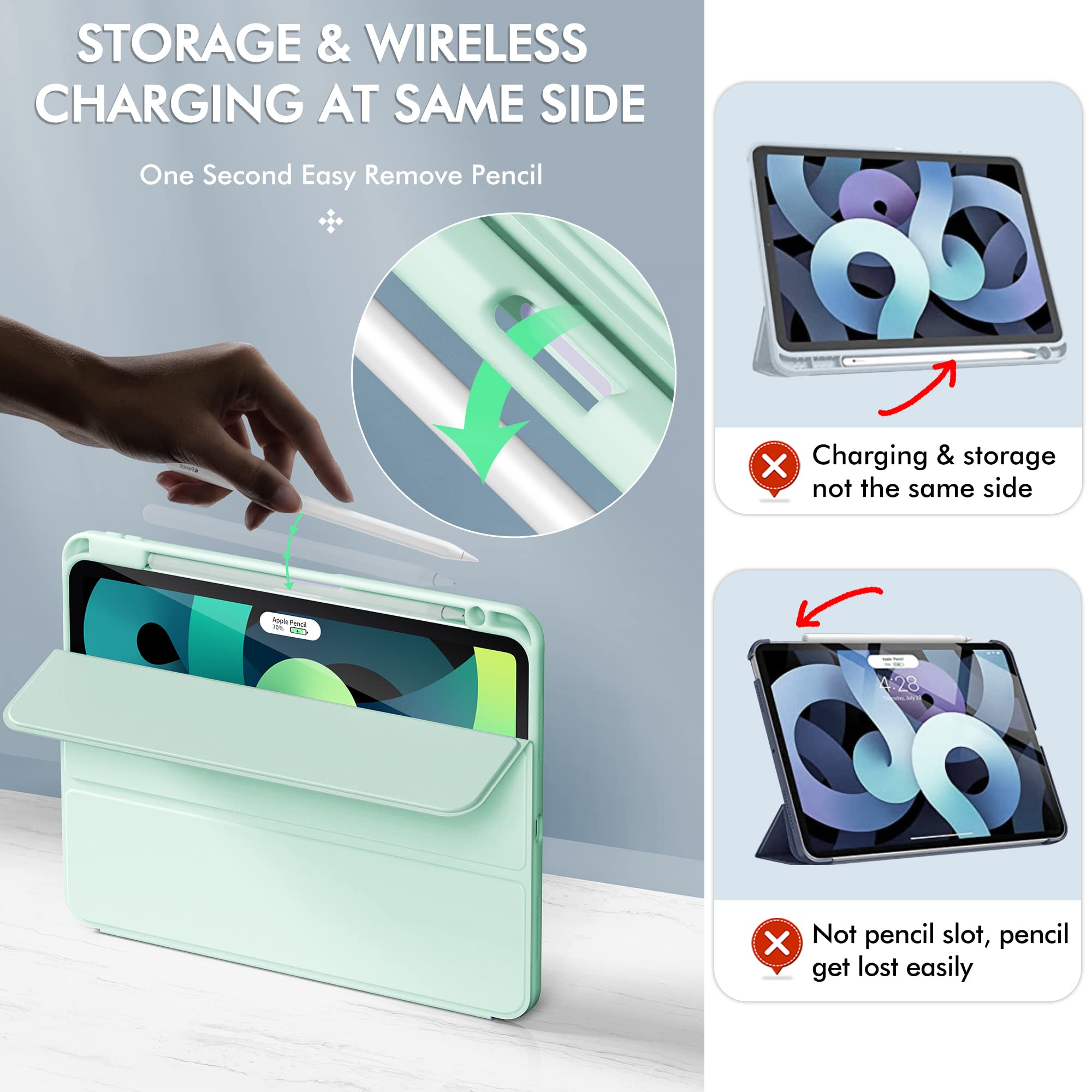 INFILAND Compatible with iPad Air 5 10.9 2022/iPad Air 4 10.9 2020, Ultra-Thin Shockproof TPU Case (with Translucent Matte Back) with Smart Auto Wake/Sleep Function, Mint Green