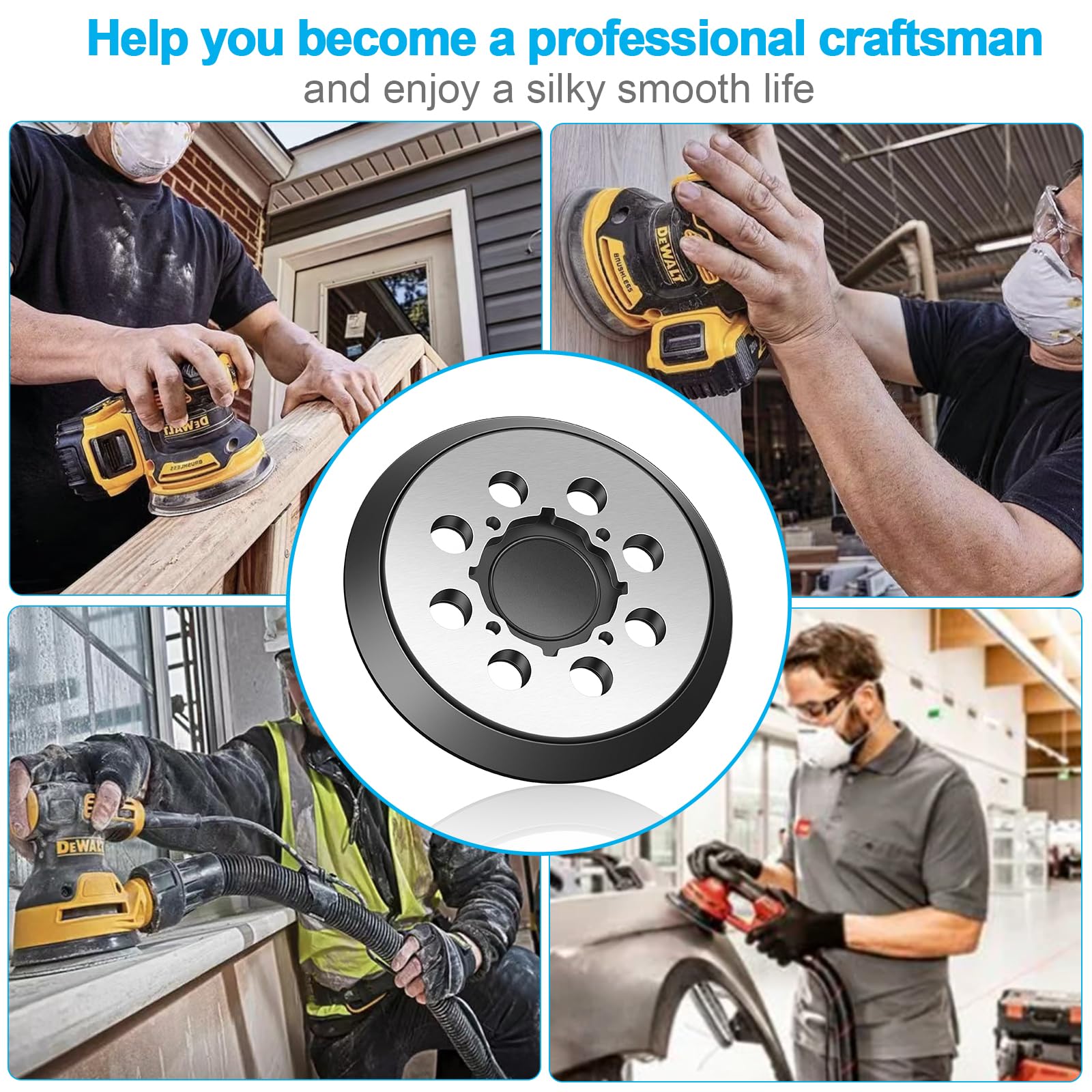 4pcs ATQYZLM Premium Metal Backed Orbital Sander Replacement Pad for DeWalt DWE6421 6421K DWE6423 6423K DCW210B,Upgrade 5 inch 8 Hole Hook Sander Pad for DeWalt DWE64233 N329079 and Easy to Install