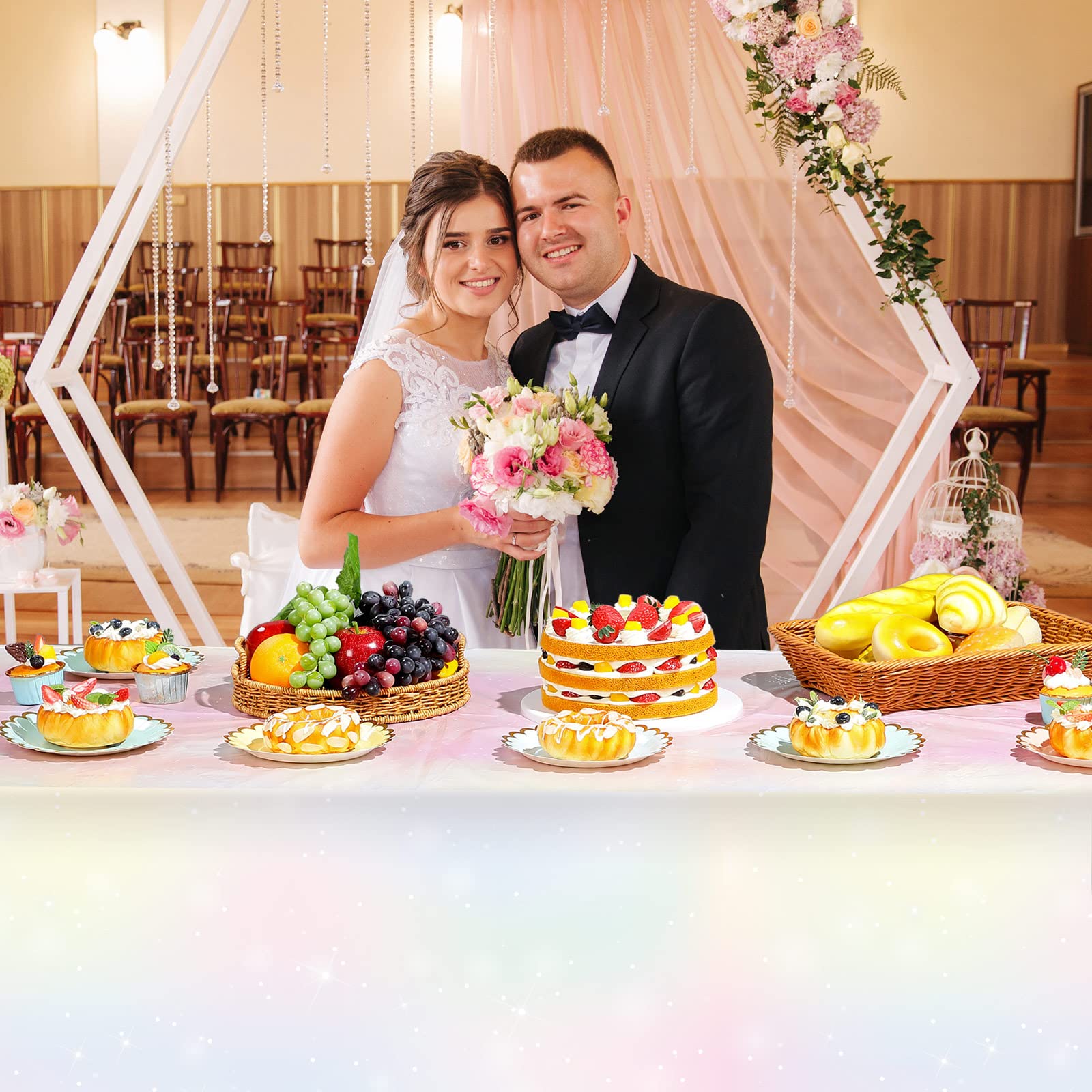 3 Pieces Pastel Rainbow Tablecloths Disposable Tablecloth Waterproof Plastic Table Cover Pastel Rainbow Party Decorations Pastel Party Supplies for Birthday Wedding Bridal Shower Party, 108 x 54 Inch