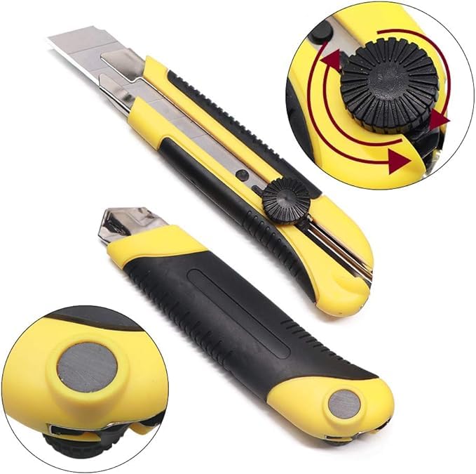 25MM Heavy Duty Utility Knife, Box Cutter with 10pcs SK-5 Retract Blades,Retractable Box Cutter for Cartons, Cardboard and Boxes, Smooth Mechanism, Perfect for Office and Home use