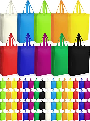 80 Pcs Non Woven Tote Bags Party Favor Gift Bags Reusable Goodie Bags Multi Color Grocery Bags Small Fabric Shopping Bags Foldable Non Woven Bags with Handles for Party Holiday, 8 x 10 x 4 Inches