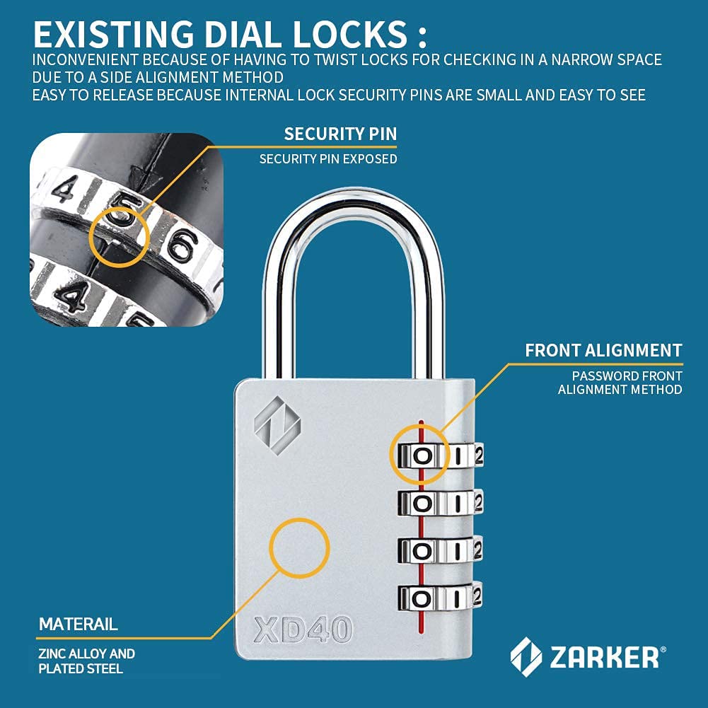 Zarker XD40 Combination Lock, 4 Digit Padlock for School Gym Sports Locker, Fence, Toolbox, Case, Hasp Storage (1-Pack, Emerald)