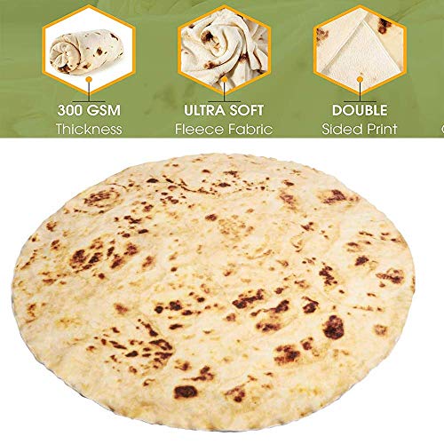 GZDDG Burrito Tortilla Blanket, Perfectly Round Novelty Food Wrap Blanket Creative Food Flour Throw, Comfort Wearable Blanket for Bed & Sofa (59 inch)