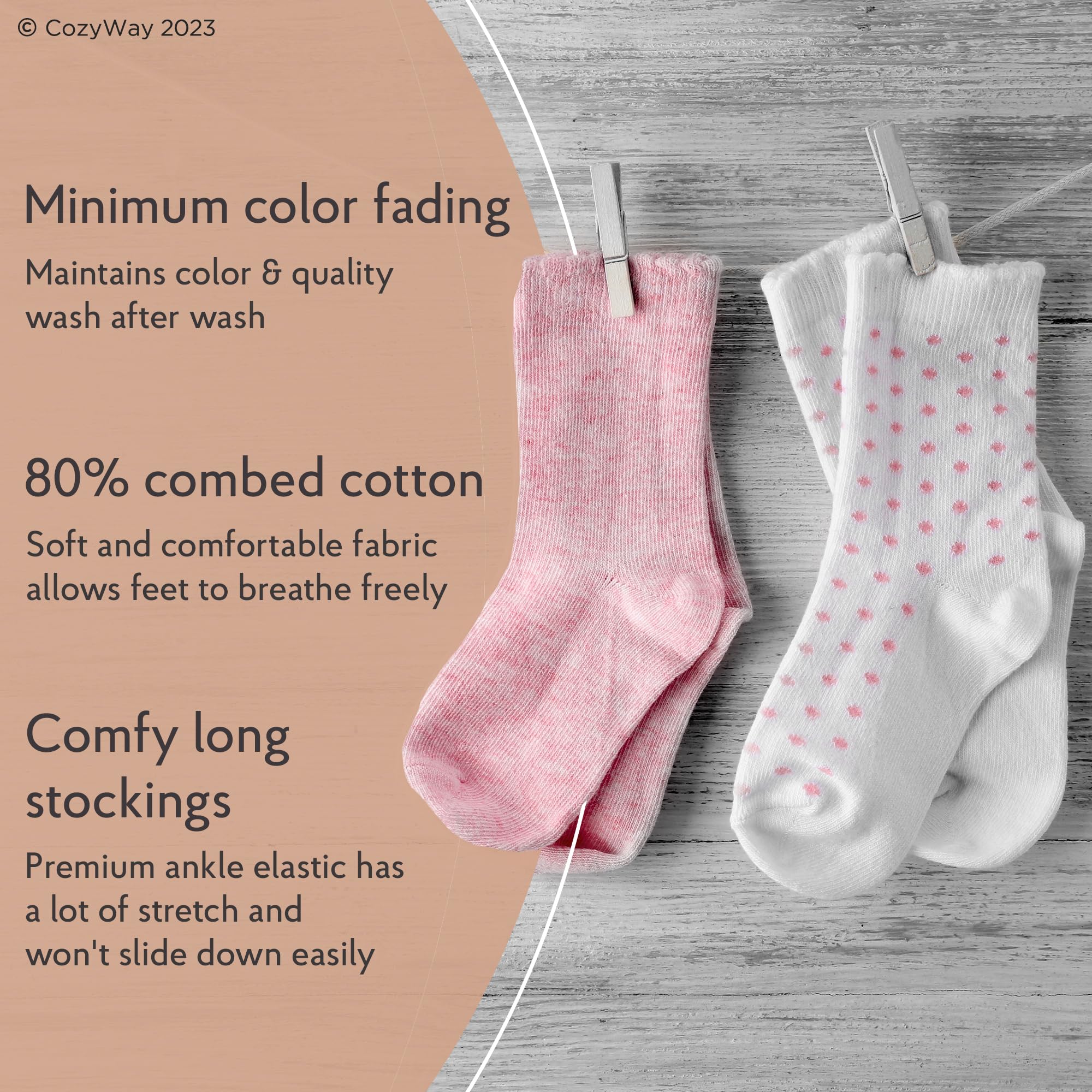 CozyWay Baby Knee High Socks For Baby Girls Infant 0-6 Months 3-3 Pack