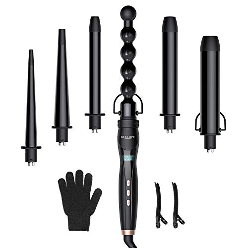 6 in 1 Curling Iron Set - BESTOPE PRO Curling Wand Iron with Interchangeable Barrels, 0.35”-1.25” Hair Curler Wand for Hairstyle, Instant Heat Up for All Hair Types (9 Piece Set)