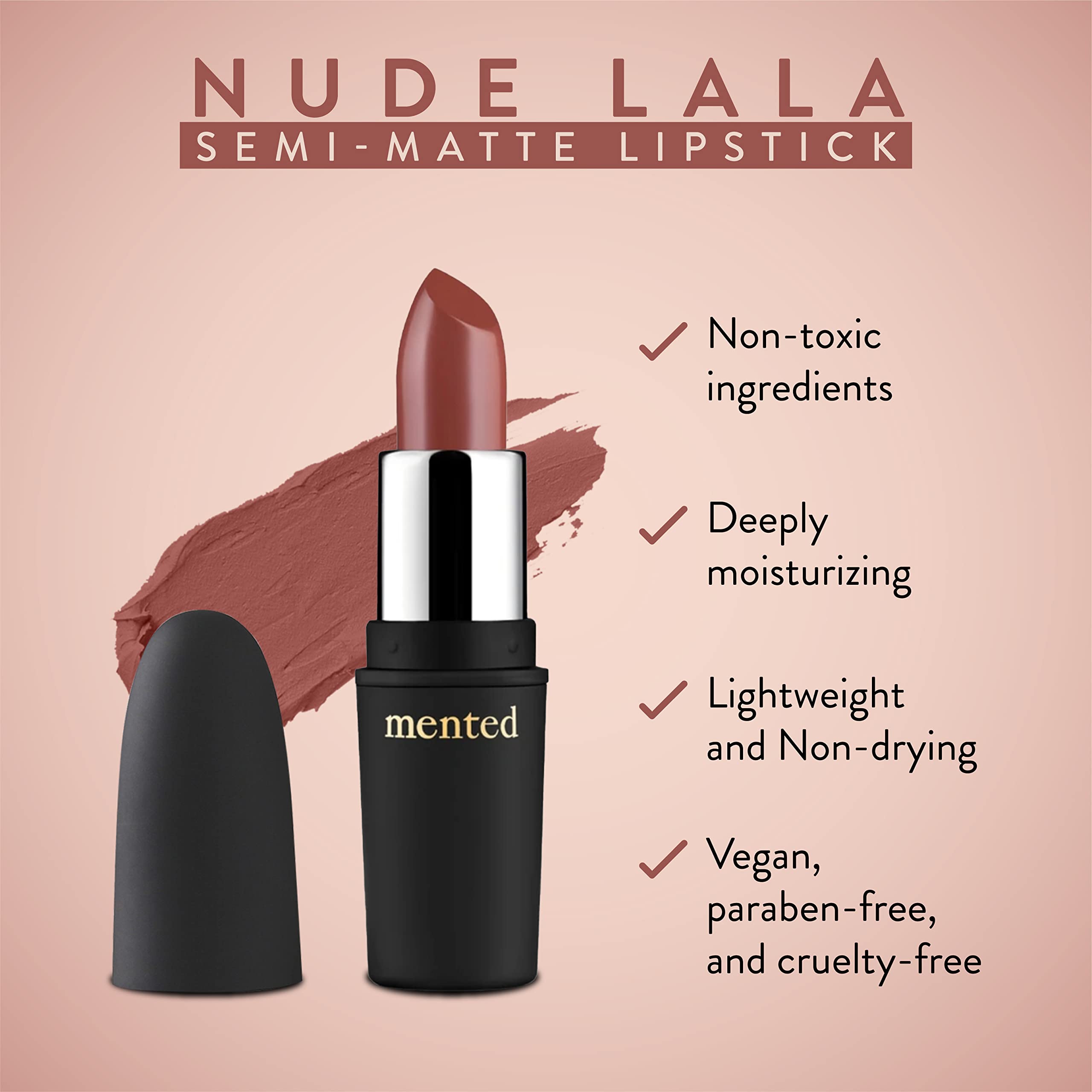 Mented Cosmetics Nude Lipstick for Women, Semi-Matte Long-Lasting Lip Stick, Moisturizing Vegan, Paraben & Cruelty-Free, Enhances All Complexions, Perfect for Everyday Makeup, Nude LaLa