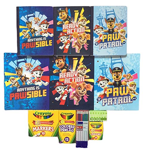 Back to School Bundle | 2 Pocket Folders | Composition Notebooks | Crayons Colored Pencils Markers | #2 Pencils Tissue (Paw)
