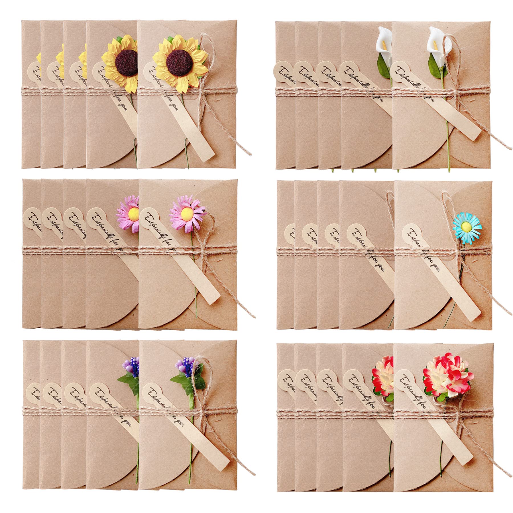Yayatty Pack of 30 PCS Greeting Card Invitation Cards, 6 Style Kraft Paper Card Birthday Card Thank You Card with Dried Flowers for Christmas Birthday, 4.1 x 2.8 Inch