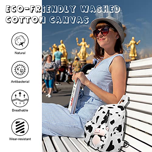 Abaodam Backpack Mini Cow Print Canvas White Cows Baby Bag Women- Canvas Shoulder Pouch Creative Fanny Pack Fashion Backpack for Woman Girl Lady