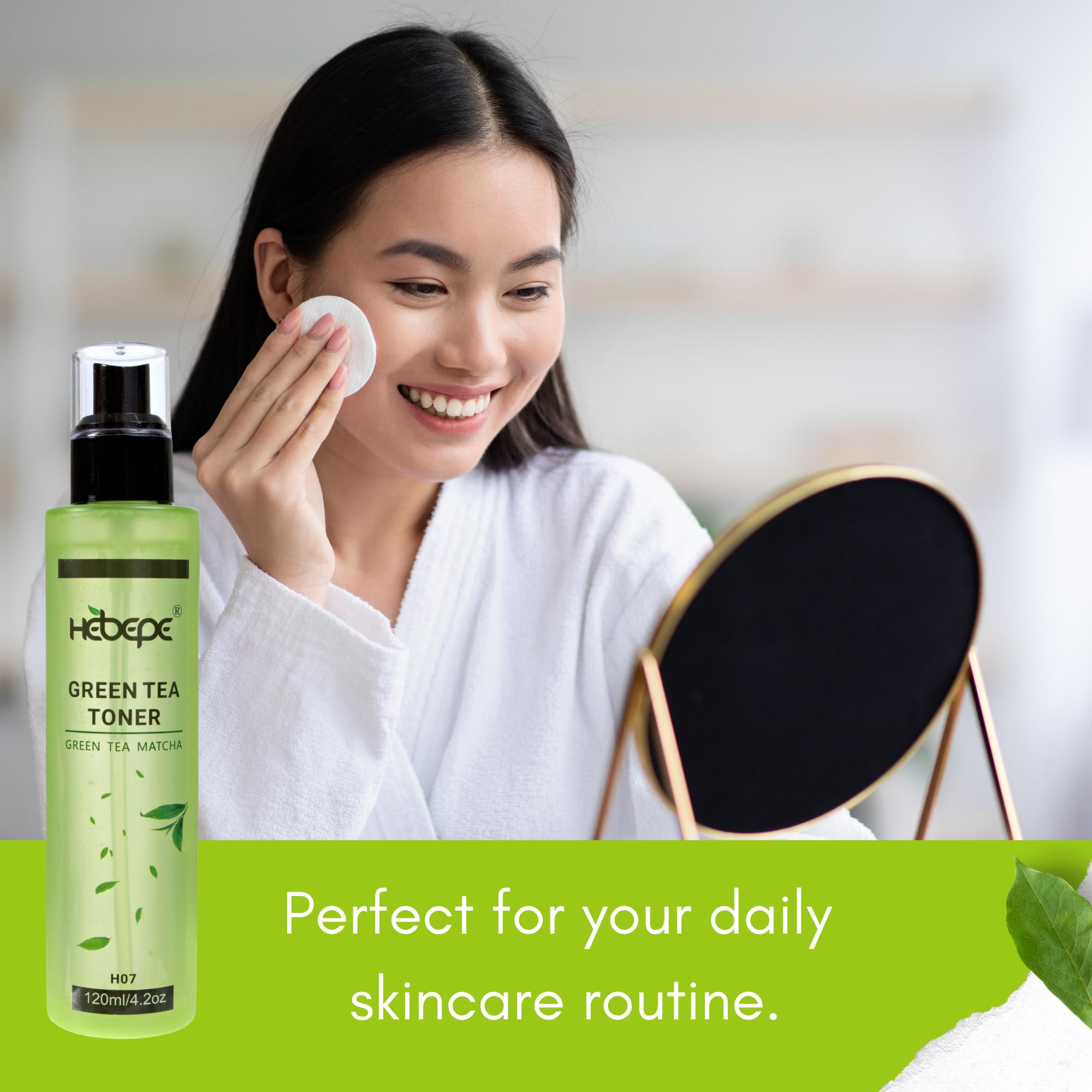 Hebepe Green Tea Matcha Facial Toner, Refreshing, and Soothing Face Toner, with Hyaluronic Acid, White Willow, Honeysuckle, Grapefruit Extract, Rosemary, 120ml