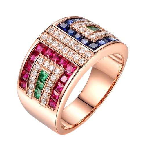 2.25 Cttw Princess Shape Simulated Ruby, Sapphire, Emerald & White Cubic Zirconia Wedding Engagement Band Ring in 14K Rose Gold Plated 925 Sterling Silver - Ring Size - 6.5