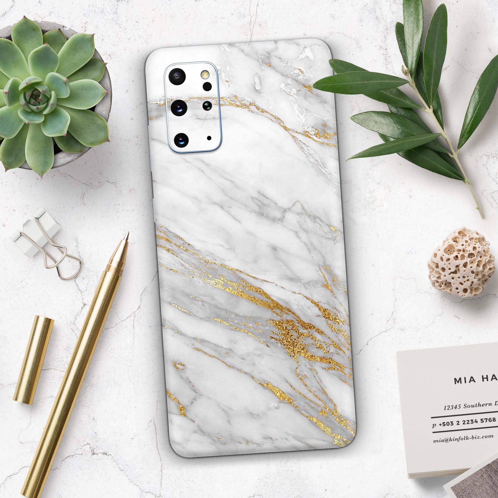 DesignSkinz Marble & Digital Gold Foil V4 2 Protective Vinyl Decal Wrap Skin Cover Compatible with The Samsung Galaxy S20 (Screen Trim & Back Glass Skin)