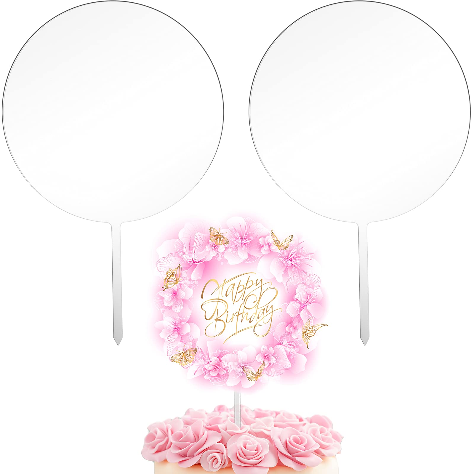 2 Pieces 5 Inch Round Acrylic Cake Toppers Round Clear Cake Topper Blanks DIY Birthday Cake Topper for Personalized Custom Wedding, Birthday Festival Party Cake Decorations