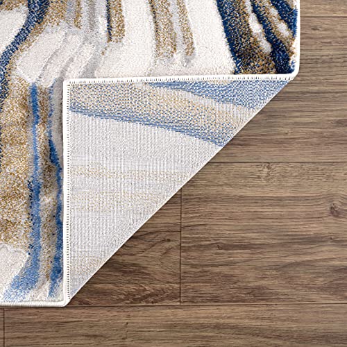 Abani 4โ x 6โ Modern Topography Design Blue, Grey & Gold Area Rug Rugs Modern Pattern No Shed Dining Room Rug