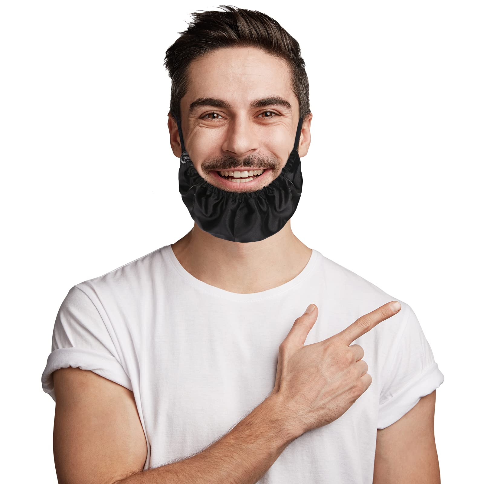 MIKIMIQI Beard Bandana, 2 Pack Men Beard Bib Black Beard Covers Soft Comfortable and Silky Satin Facial Hair Apron Guard Bonnet Rag Man Bedtime Bib Beard Cap Ear Beard Bandana