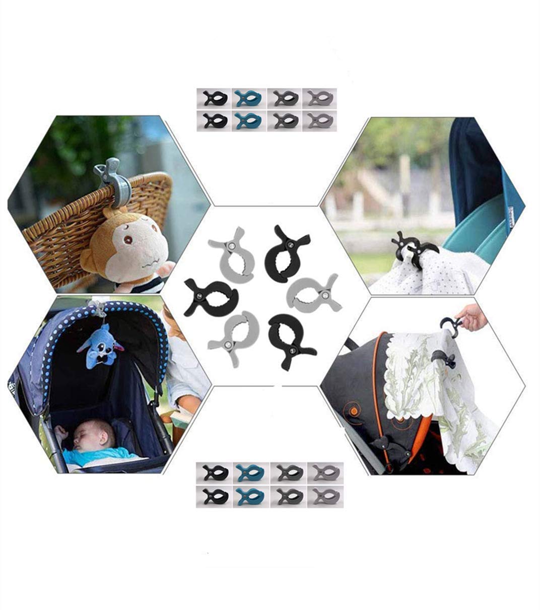MILE 8 Pack Color Mixing Stroller Clips Pegs to Hook Muslin and Toys Seat Cover Blanket Clips Plastic Universal Clip