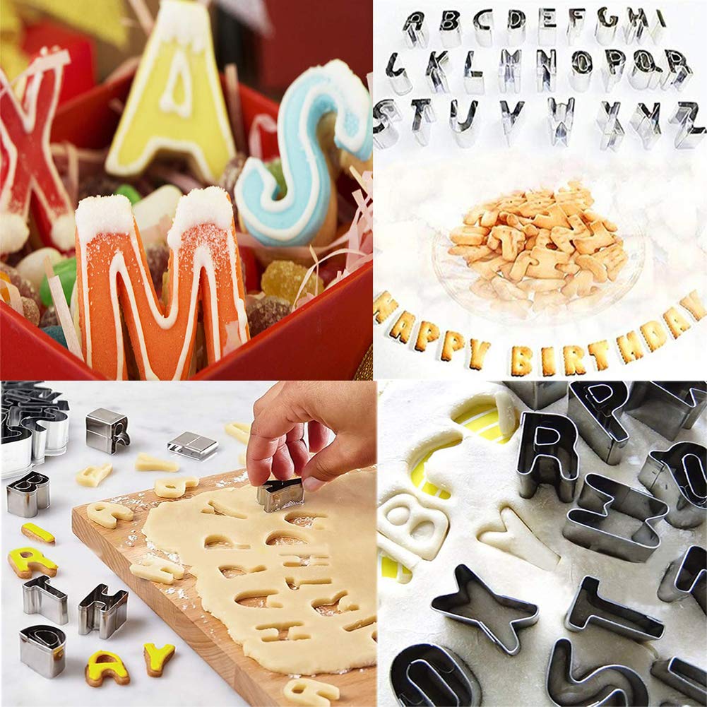 26pcs Alphabet Cookie Cutters Set Small Stainless Steel Letter Molds for Baking, Pastry, Fondant, Donuts Biscuit, Fruit, Cake Decorating Tools by ALNGFUIK