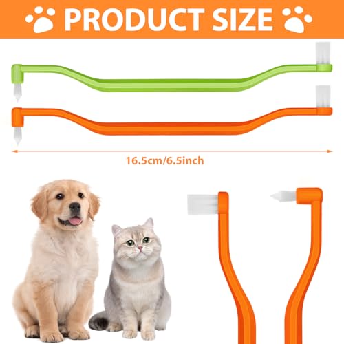 4pcs Dual Sided Cat Tooth Brush Small Dog Toothbrush Pet Toothbrush Teeth Cleaning with Micro Brush Head & Curved Handle Cat Dental Care Supplies
