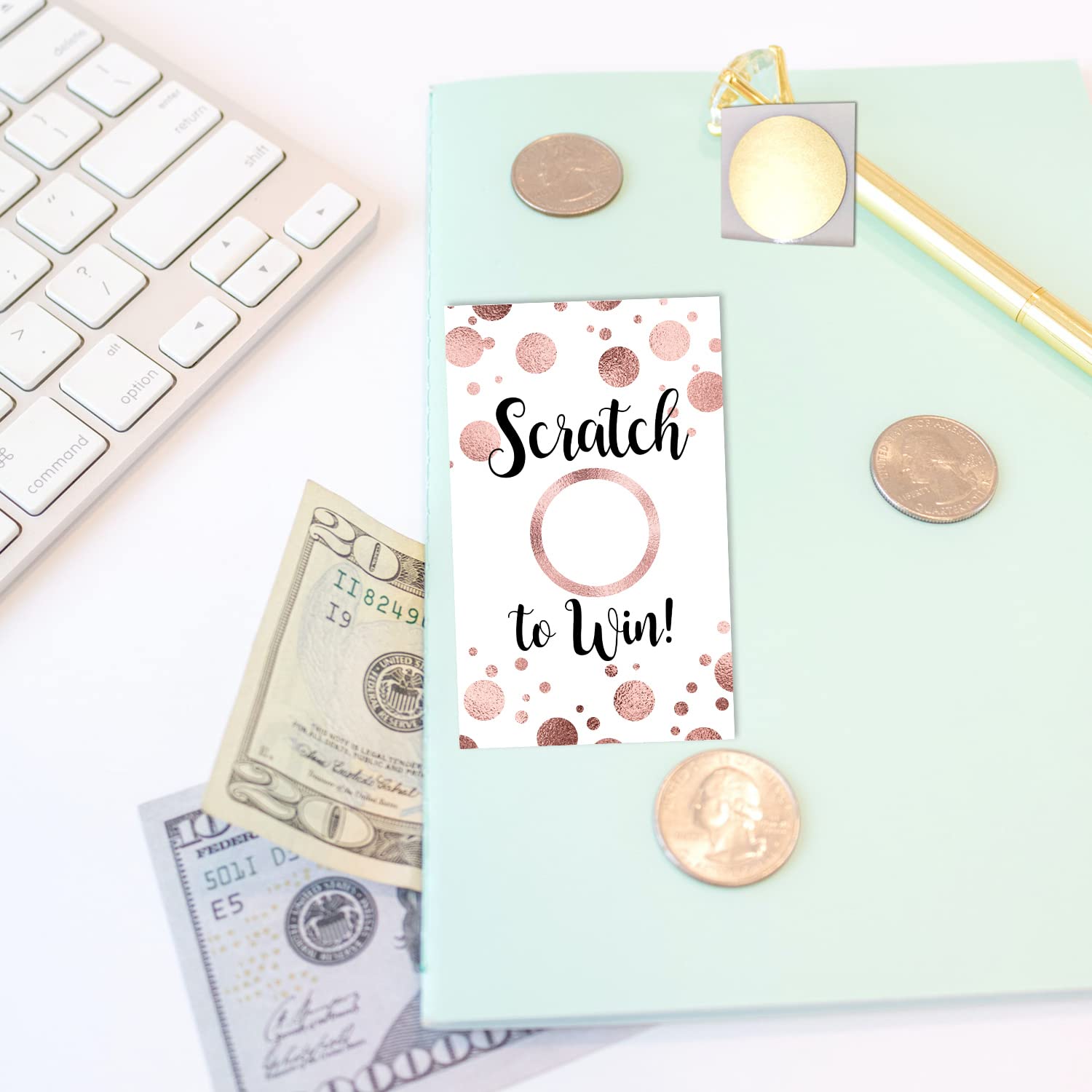 50 Blank Gift Certificate Scratch Off Cards, Clients or as Luxury Holiday Vouchers, DIY Coupon Cards for Birthday, Bridal Shower Activity, Raffle Ticket Drawing, Reveal to Win Event(Rose Gold )