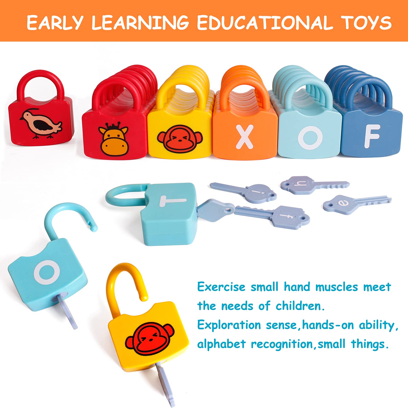 ABC Children's Learning Lock Educational Alphabet Set, Suitable for Early Childhood Education Toys for Toddlers, with 26 Locks and 26 Keys, Preschool Alphabet Learning Games for 3 Years Old and Above