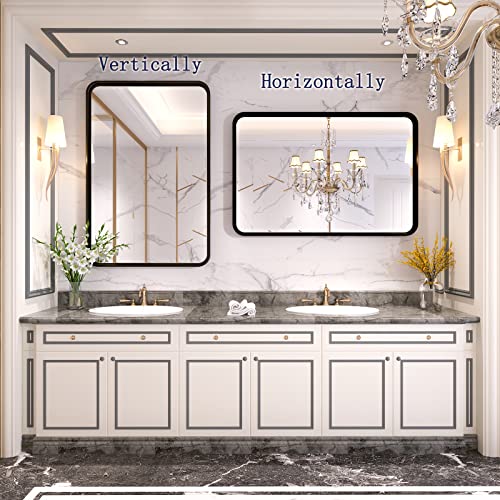 Abelockand 22" x 30" Black Rectangle Matte Black Metal Framed Bathroom Mirror, Wall Mounted Black Vanity Mirror, Horizontally or Vertically