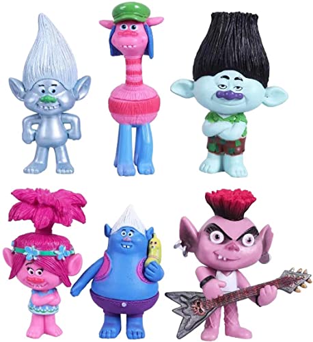 6 Pcs Trolls Toys for Girls,2.5-3.2 inch Troll Dolls-Troll Action Figure Toys-Mini Figure Collection Playset