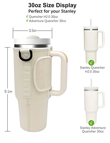 Aiscool Water Bottle Carrier Bag Holder for Stanley Quencher H2.0 Tumbler 40 Oz Cream, Neoprene Water Bottle Sling Bag Sleeve Holder Carrier with Adjustable Shoulder Strap & Straw Covers