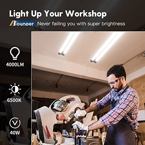 BBOUNDER 20-Pack Linkable LED Utility Shop Light, 4 FT, 4000 LM, 6500K Cool Daylight, 48 Inch Integrated Fixture for Garage, 40W Equivalent 250W, Surface + Suspension Mount, Black