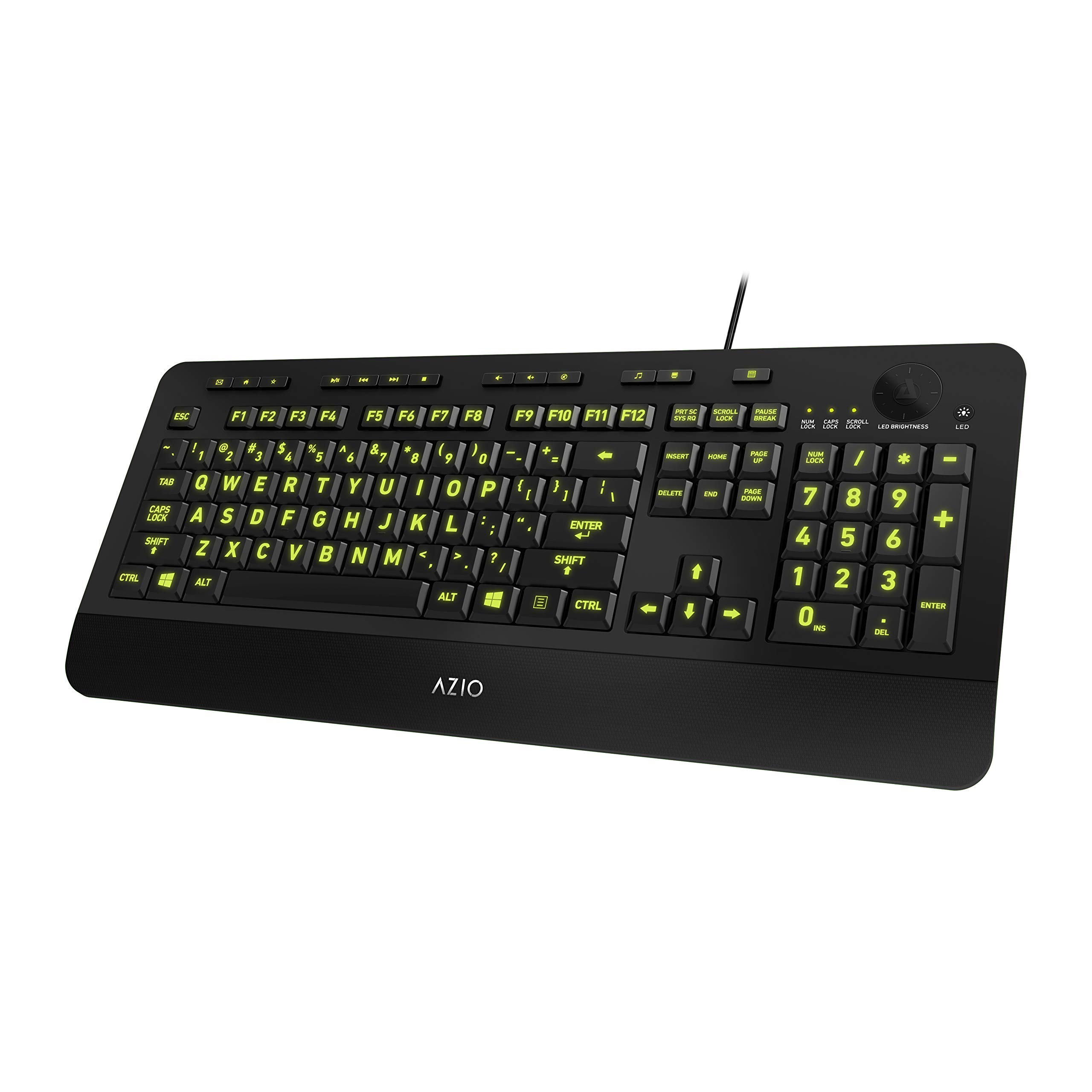 Azio Vision Backlit Computer Keyboard - Wired USB Keyboard with LARGE PRINT keys and 5 Interchangeable Backlight Colors (KB506)