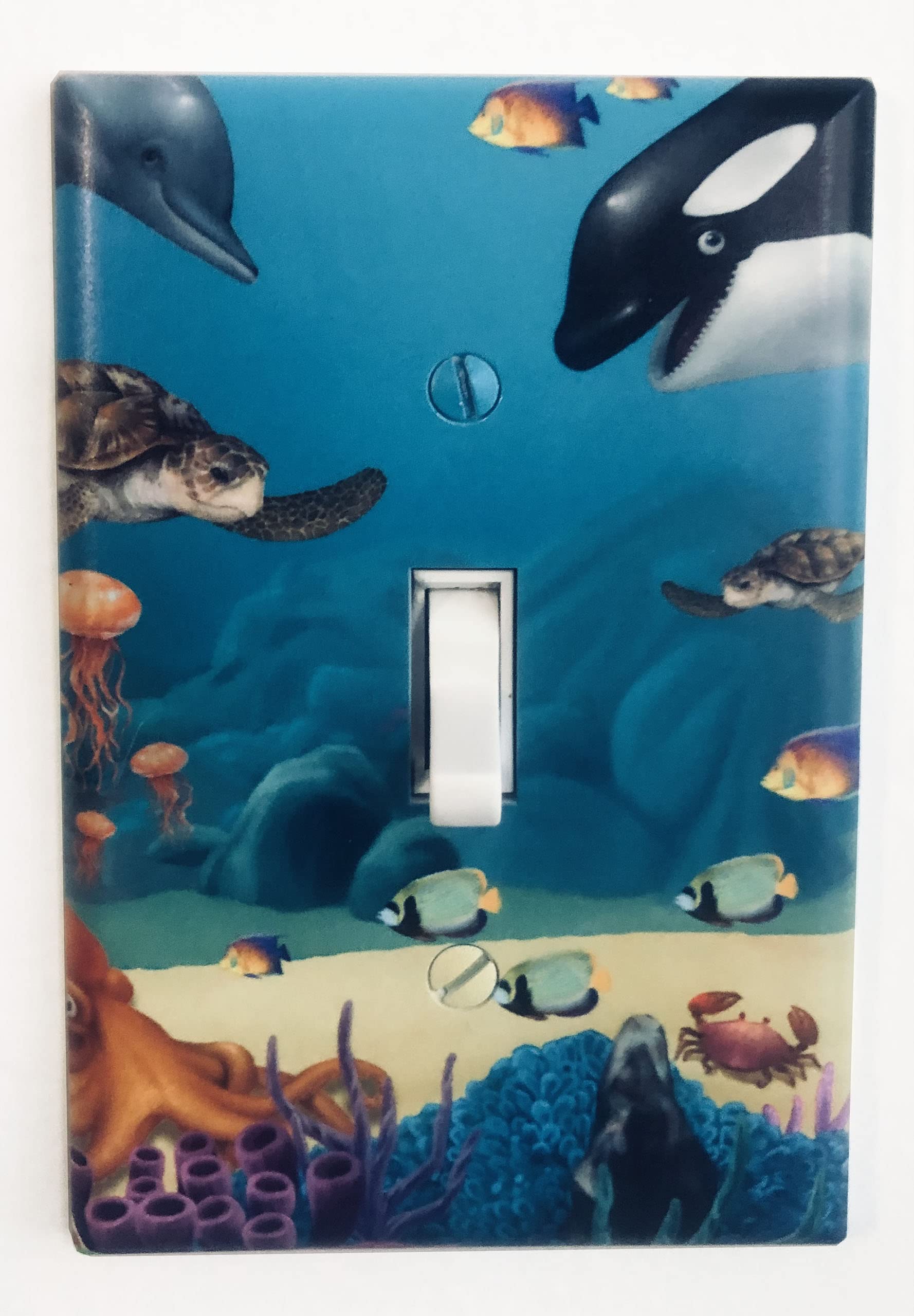 Ocean Underwater Dolphin Whale Sea Turtle Kids Light Switch Cover Plate Decorative Nursery Teen Toddler Room Decor Bedroom Bathroom Playroom (Ocean 1)