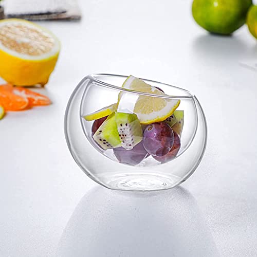 AEFPOYMXU Clear Dessert Cups Glass Set of 2 Crystal Ice Cream Trifle Bowl Double Clear Glass Fruit Parfait for Appetizers, Condiments and Cocktails Dip Bar Snack Dish(300ML)