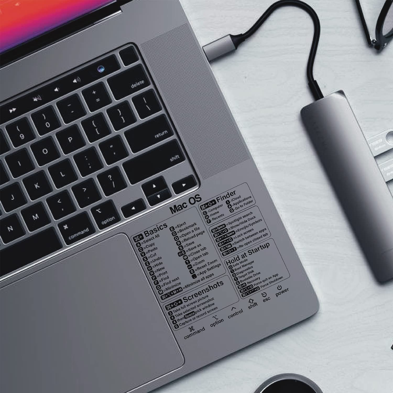 2 Pieces Mac OS Shortcuts Sticker (M1+Intel), Laptop Keyboard Shortcuts Stickers for MacBook, Compatible with 13-16 Inch MacBook Air/Pro (2 Pieces)