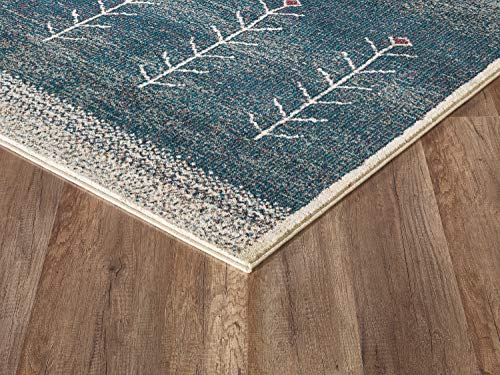 Abani Southwestern Distressed Vintage Style Area Rug, Mesa Collection - Blue & Beige Plant Stalk Design 3'x5' Accent Rug Rugs