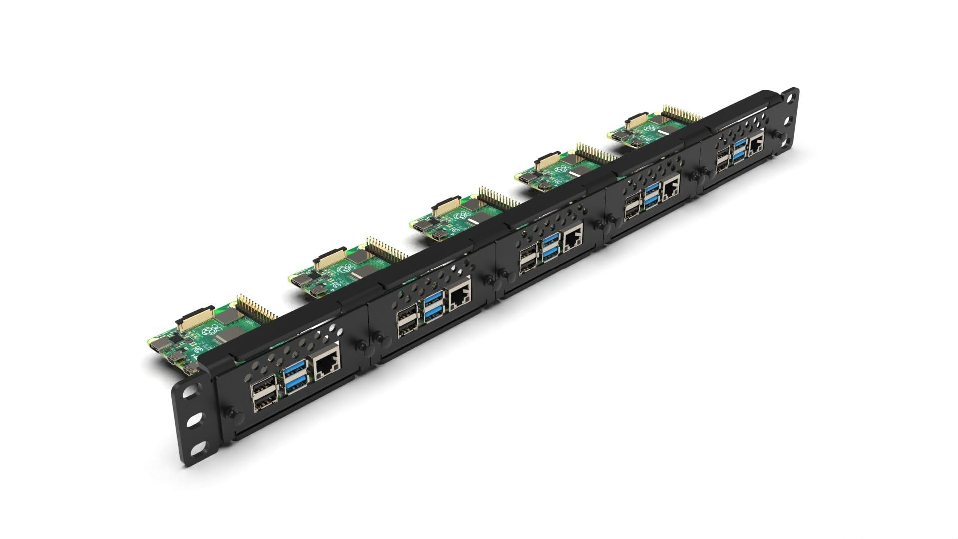 Raspberry Pi 19 inch Rack Mount for 5X Pi. Front Removable!