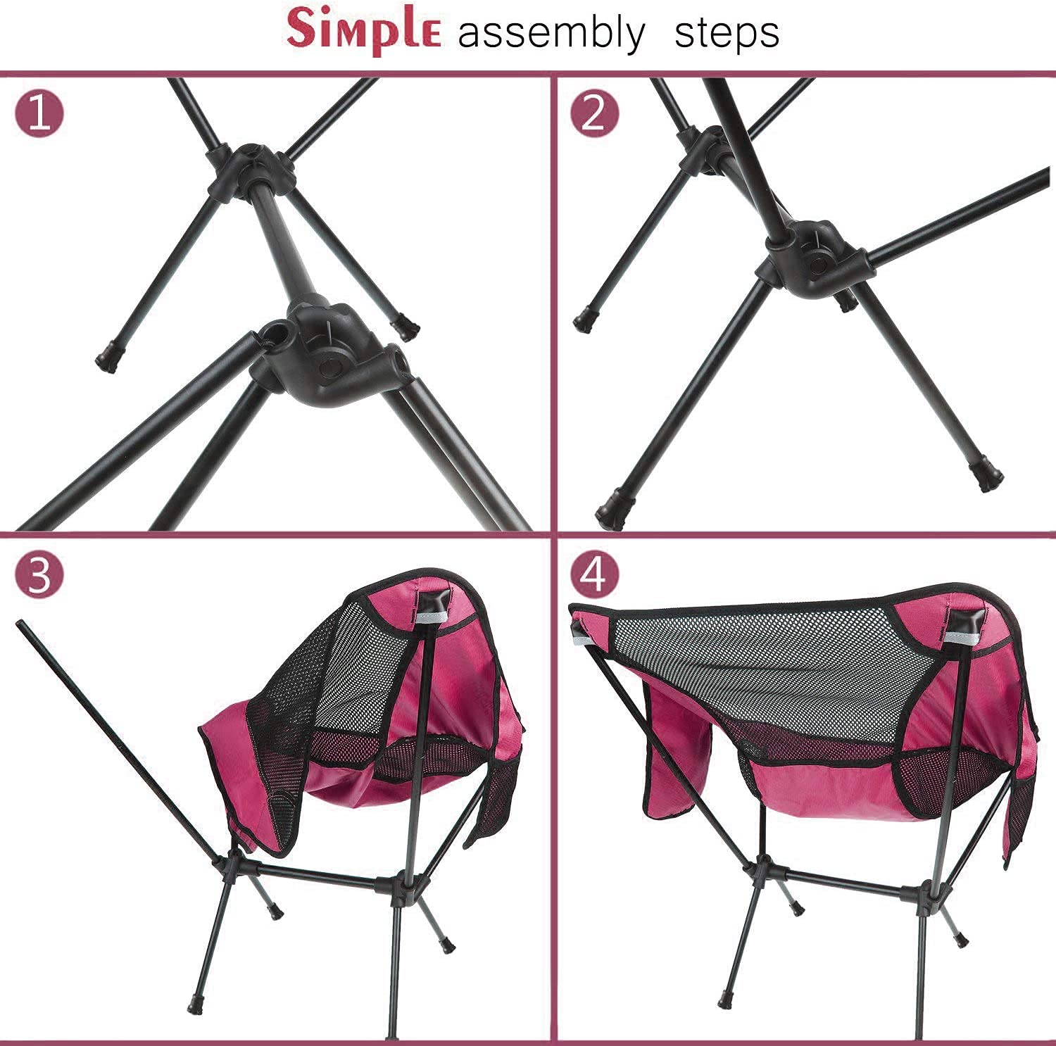 2 Pack Portable Camping Chairs Lightweight Folding Backpacking Chair Compact & Heavy Duty for Camp, Backpack, Hiking, Beach, Picnic, with Carry Bag
