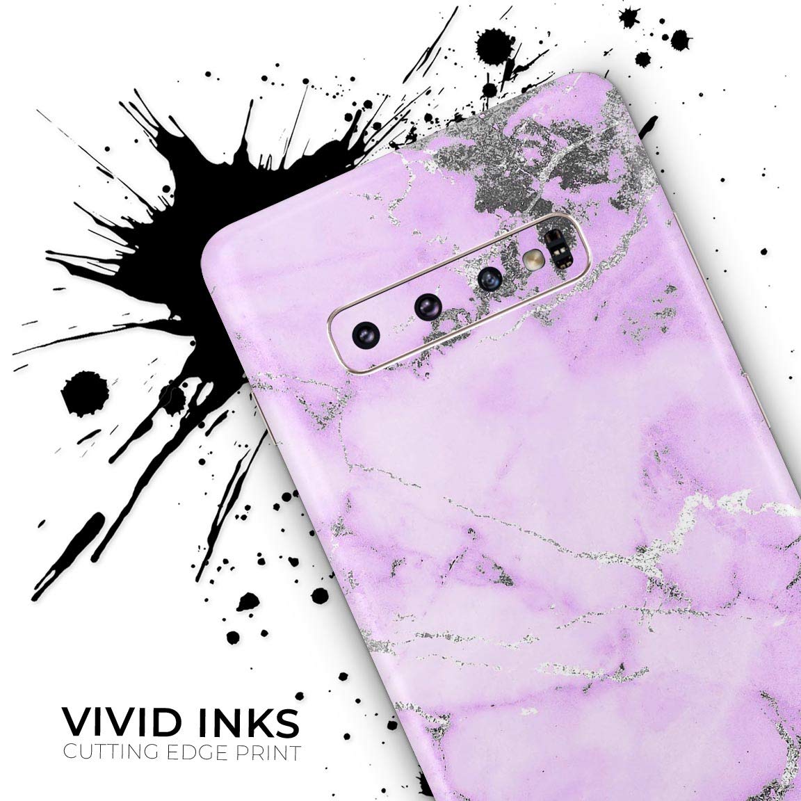 DesignSkinz Purple Marble & Digital Silver Foil V4 Protective Vinyl Decal Wrap Skin Cover Compatible with The Samsung Galaxy S20 (Screen Trim & Back Glass Skin)