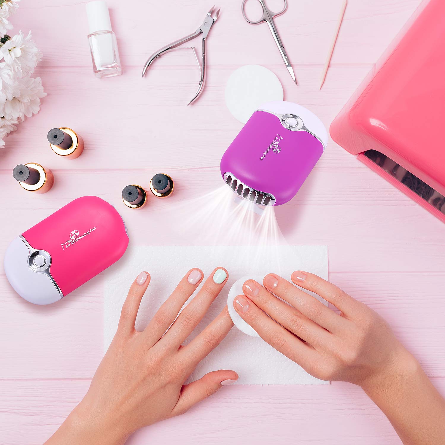 2 Pieces Mini Portable Fan USB Air Conditioning Blower Mini Air Conditioning Fan Mini Dry Fan Tool Eyelashes Dryer Fan for Eyelash Extension (Purple and Rose Red)