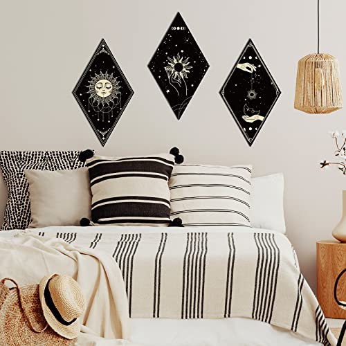 6 Pieces Hallowen Wall Decor Gothic Skeleton Boho Wall Art Moon Stars Sun Witchy Phases Home Decor Wooden Minimalist Wall Pediments for Halloween Gallery Living Bedroom Room (Boho)