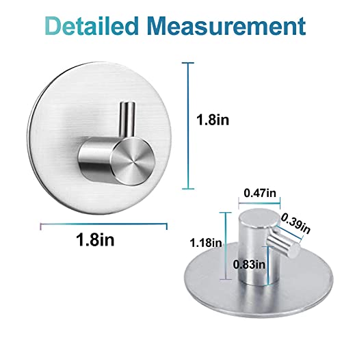 Aeiniwer Self Adhesive Hook Stainless Steel Waterproof Hook Sticky Hook Nailless Hook for Door Wall Home Bathroom Kitchen, Round, 4 Pack