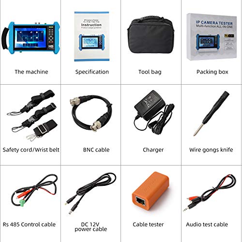IP Camera Tester CCTV Tester, Koolertron 7 Inch IPS Touch Screen H.265 4K AHD, TVI, CVI & CVBS Analog Camera RJ45 Cable TDR Tester with PoE/IP Discovery/8G TF Card/4K HDMI in & Out/Built in WiFi