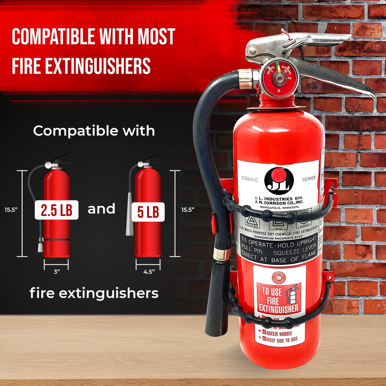 Fire Extinguisher Mounting Bracket Heavy Duty Wall Mount Bracket for 2.5 lb & 5 lb Fire Extinguishers - Mount in Your Car, Boat, or Off-Road Vehicle - Fits Most Popular Brands (Pack of 1)