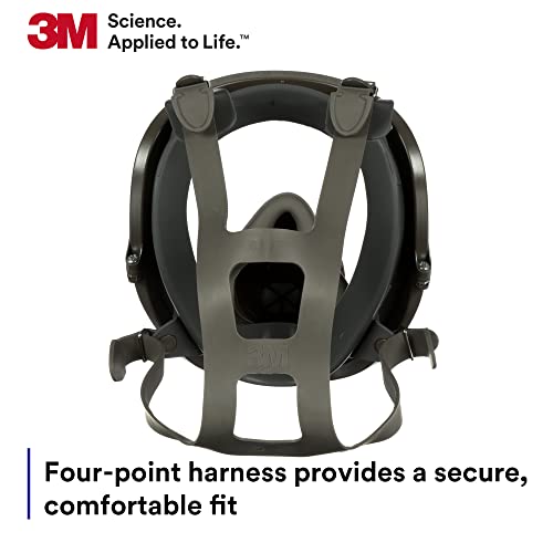 3M Full Facepiece Reusable Respirator 6900, NIOSH, Large Lens, ANSI High Impact Eye Protection, Silicone Face Seal, Four-Point Harness, Comfortable Fit, Painting, Dust, Chemicals, Large