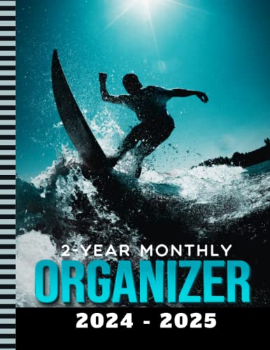 2-Year Monthly Organizer 2024-2025: 8.5x11 Large Dated Monthly Schedule With 100 Blank College-Ruled Paper Combo / 24-Month Life Organizing Gift / Surfer on Ocean Wave - Abstract Surfing Art Cover
