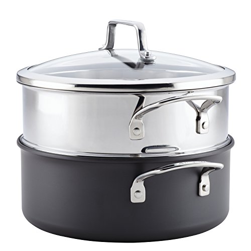 Anolon Authority Hard-Anodized Nonstick Covered Dutch Oven with Steamer Insert, 5-Quarts, Gray