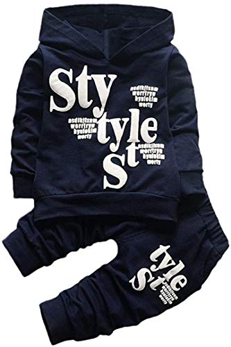 Guodeunh Boy Clothes Set for 1-5 Years,Toddler Baby Boys Kid Letter Print Hoodie Long Sleeve Tops Pattern Pants Fall Winter Sweatshirt (Navy, 3-4T)
