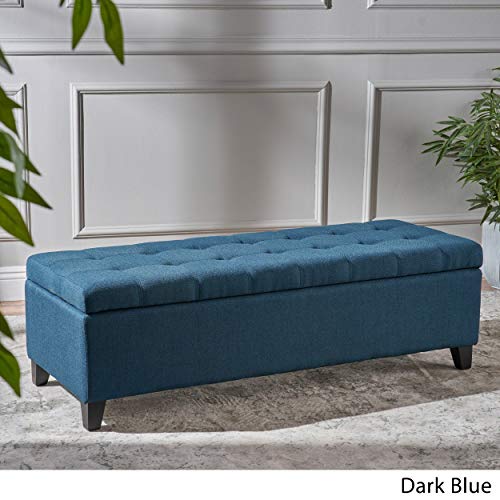 Christopher Knight Home Mission Fabric Storage Ottoman, Dark Blue, 18.75 x 50.50 x 16.00 inches