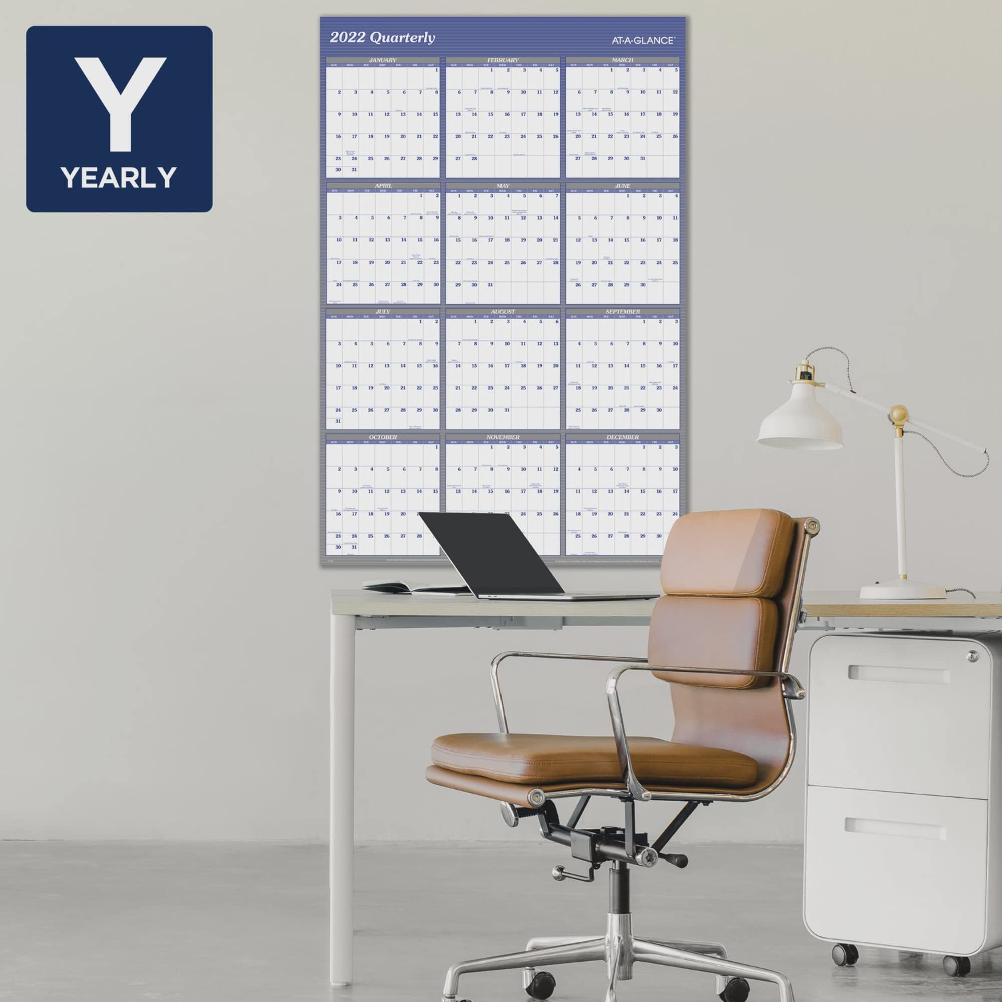 2022 Erasable Calendar, Dry Erase Wall Planner by AT-A-GLANCE, 48" x 32", Jumbo, Vertical/Horizontal, Reversible, Blue (A1152)
